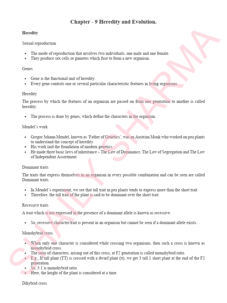 Chapter - 9 Heredity and Evolution (Class 9th) | PDF | Dominance ...