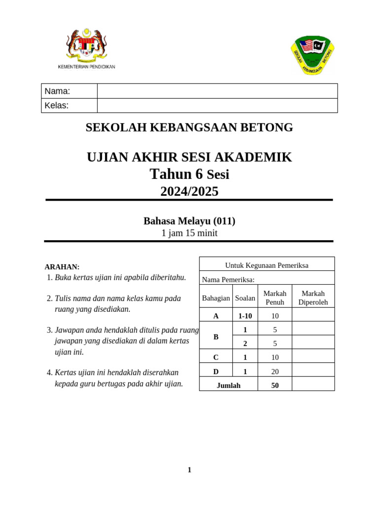 UASA BM TH 6 2024-Final Exam | PDF UASA BM TH 6 2024-Final Exam | PDF