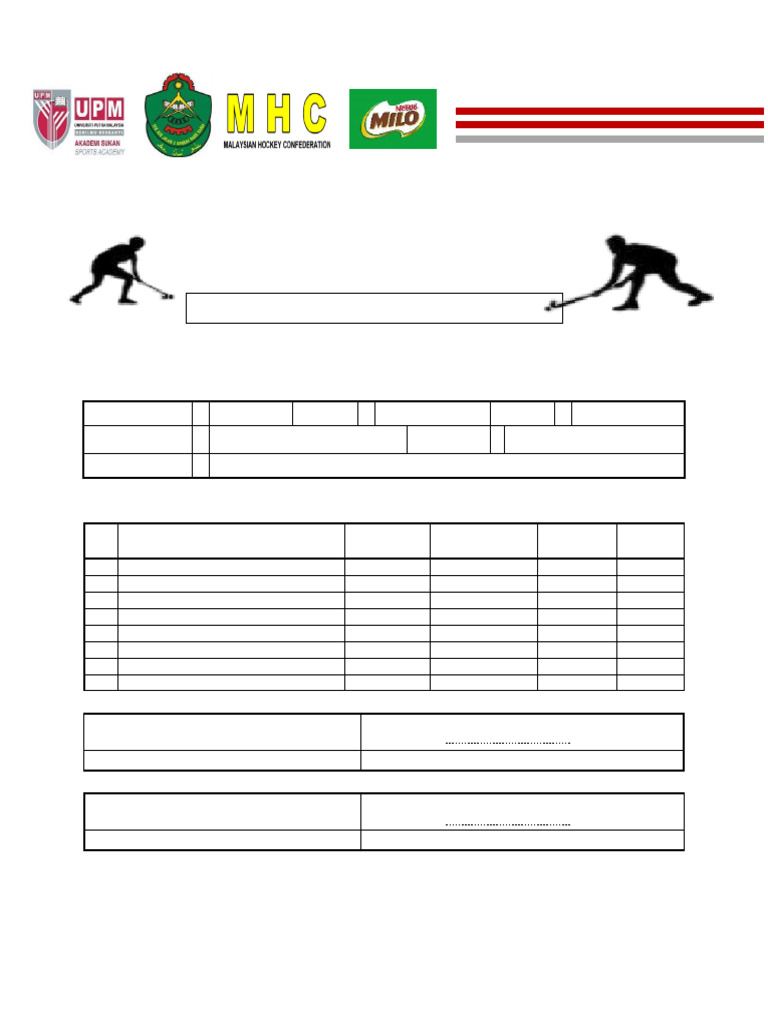 Borang Pendaftaran Perlawanan Hoki 2019 | PDF