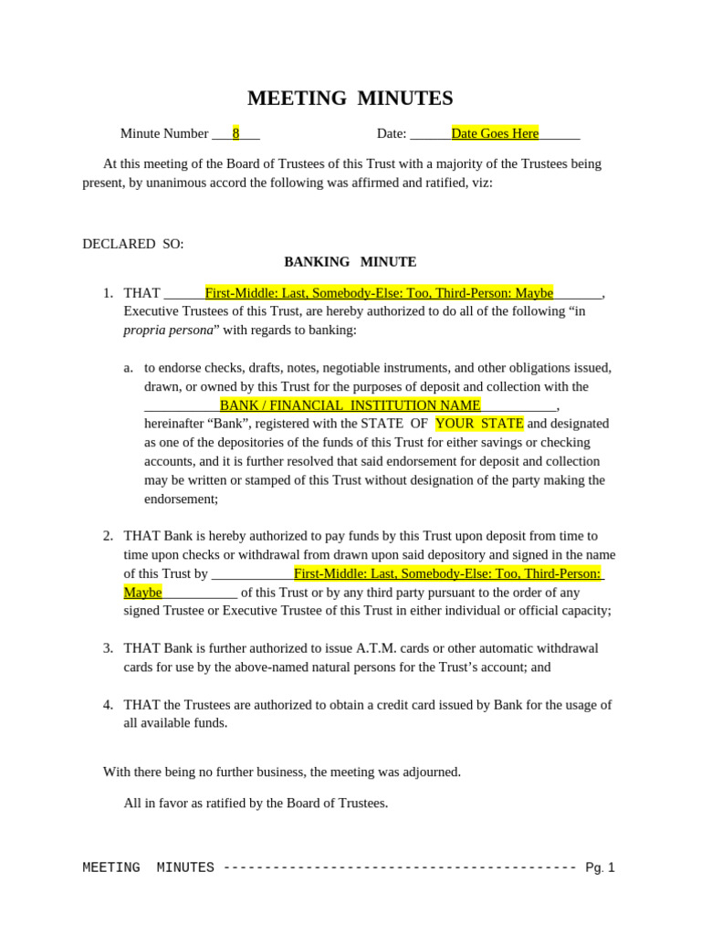 Trust Banking Authorization Minutes | PDF | Banks | Money