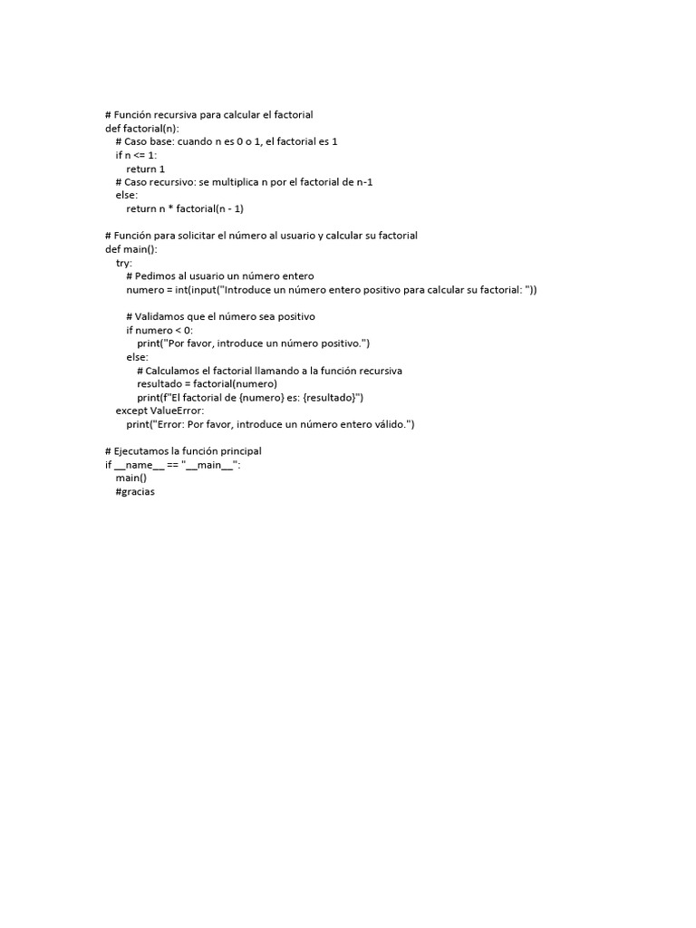 Código de Factorial Recursivo en Python | PDF