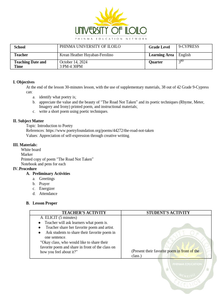Lesson-Plan-2 | PDF | Poetry | Metre (Poetry)