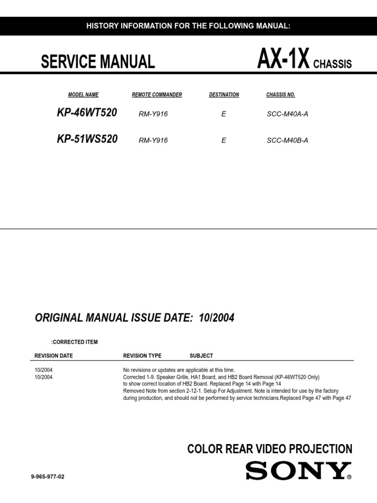 Sony kp-46wt520 51ws520 CH Ax-1x SM | PDF | Electrical Engineering | Electricity