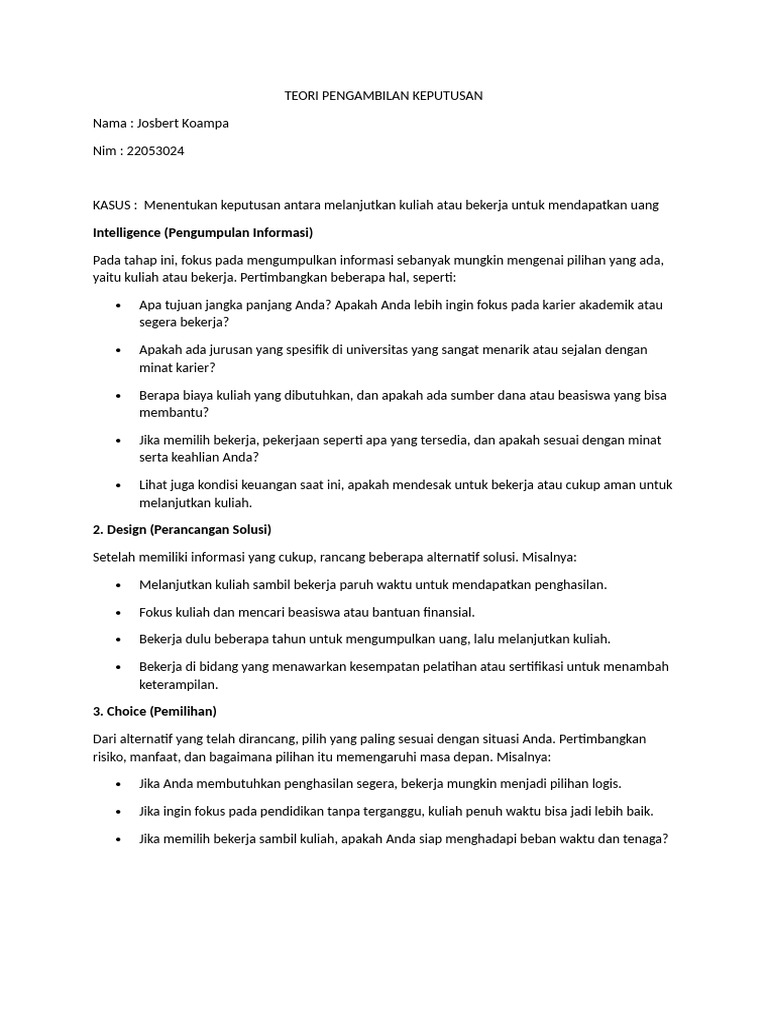Teori Pengambilan Keputusan | PDF | Karier & Perkembangan | Pengelolaan Keuangan & Uang