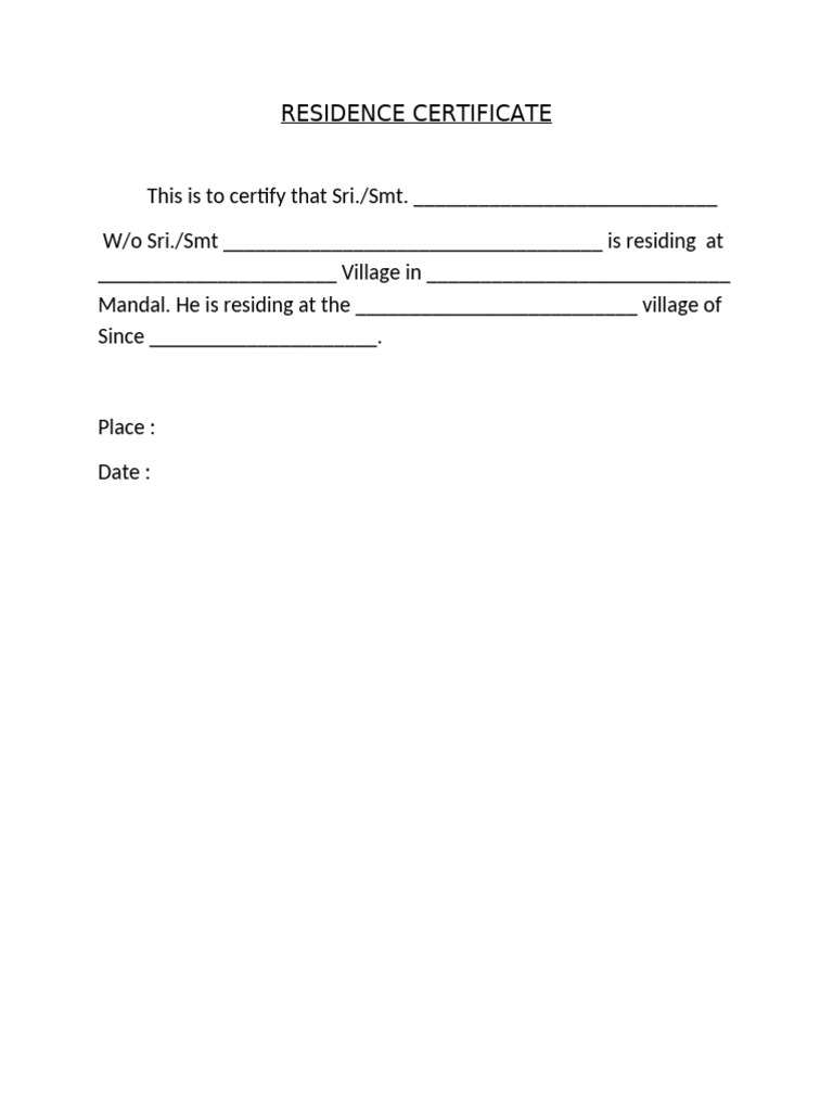 Residence Certificate Template | PDF
