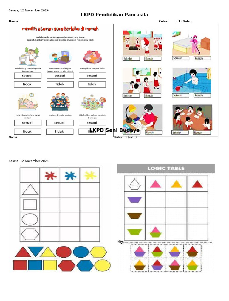 LKPD Pendidikan Pancasila Dan SBDP Kelas 1 | PDF