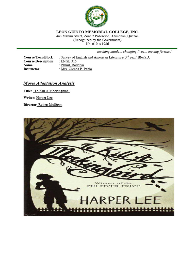 Narrative Report Mockingbid | PDF | To Kill A Mockingbird
