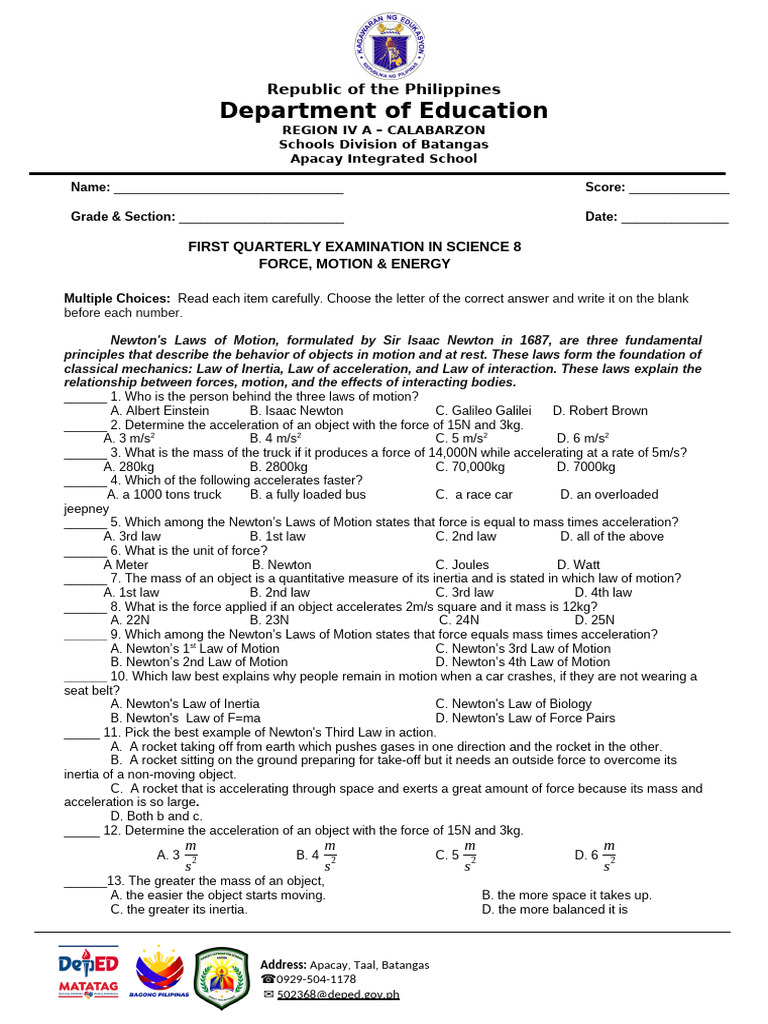 Science 8 | PDF | Force | Sound