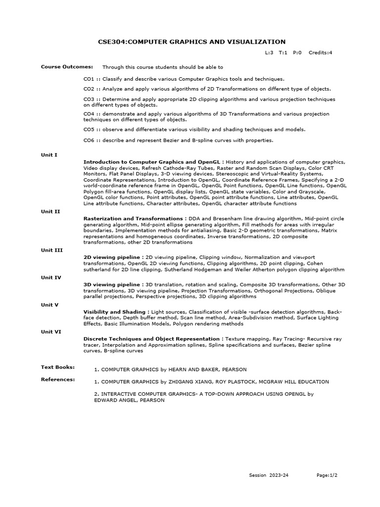 Computer Graphics Course Overview | PDF | 2 D Computer Graphics | 3 D Computer Graphics