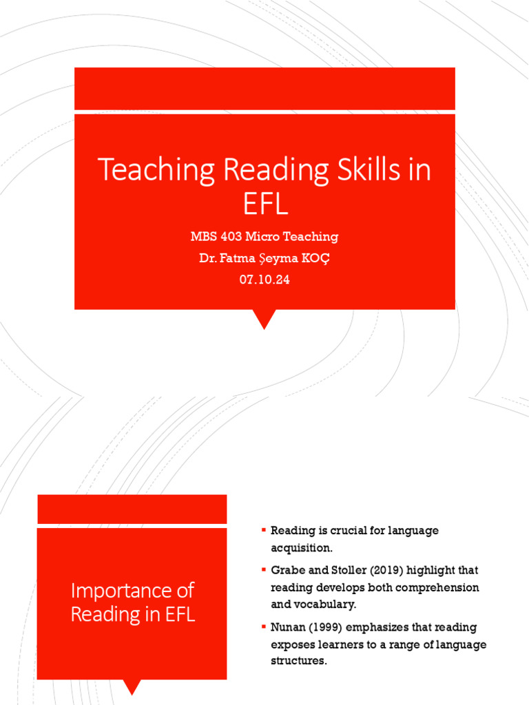 Teaching Reading Skills in EFL | PDF | Reading Comprehension | English ...