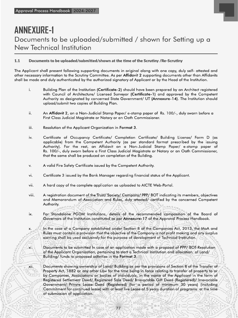 AICTE Document List For New Course | PDF