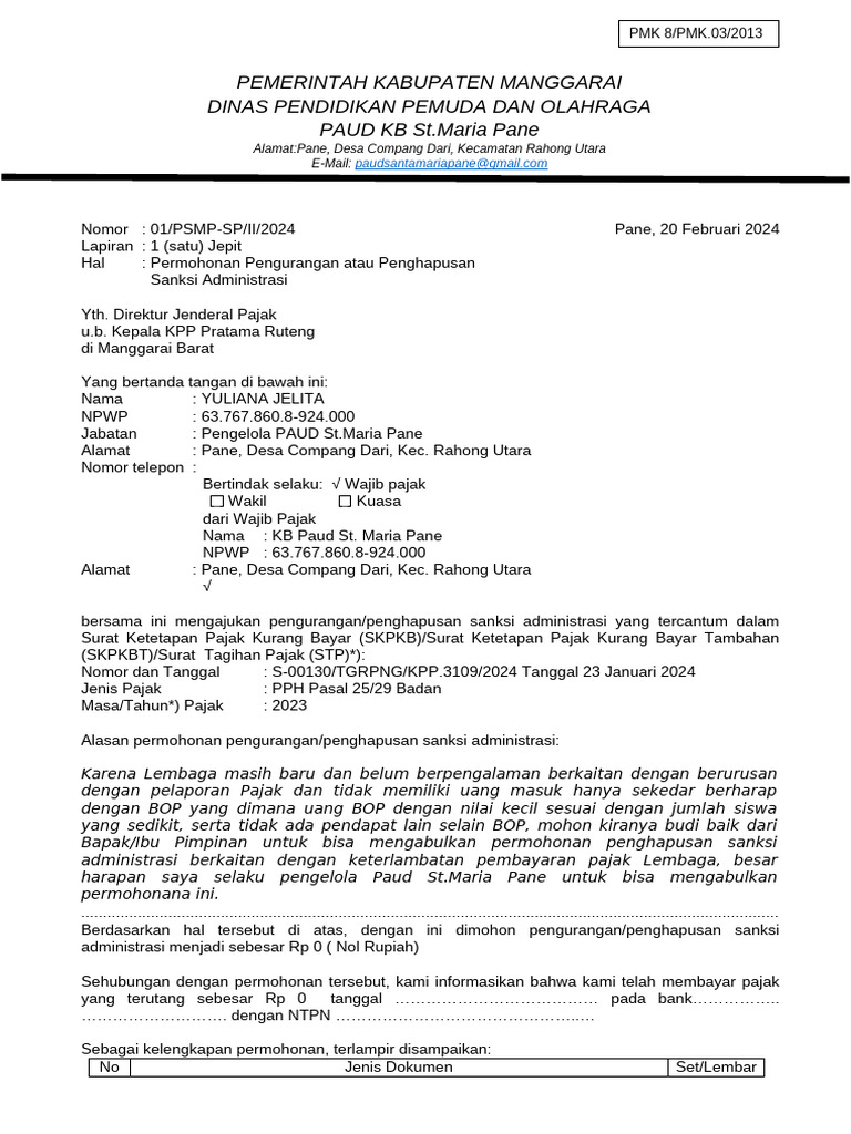 Permohonan Pengurangan Administrasi STP | PDF
