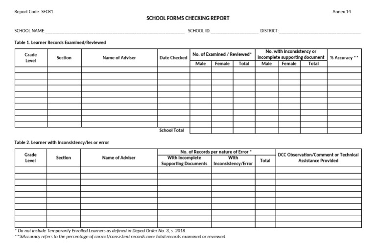 School Forms Checking Report | PDF