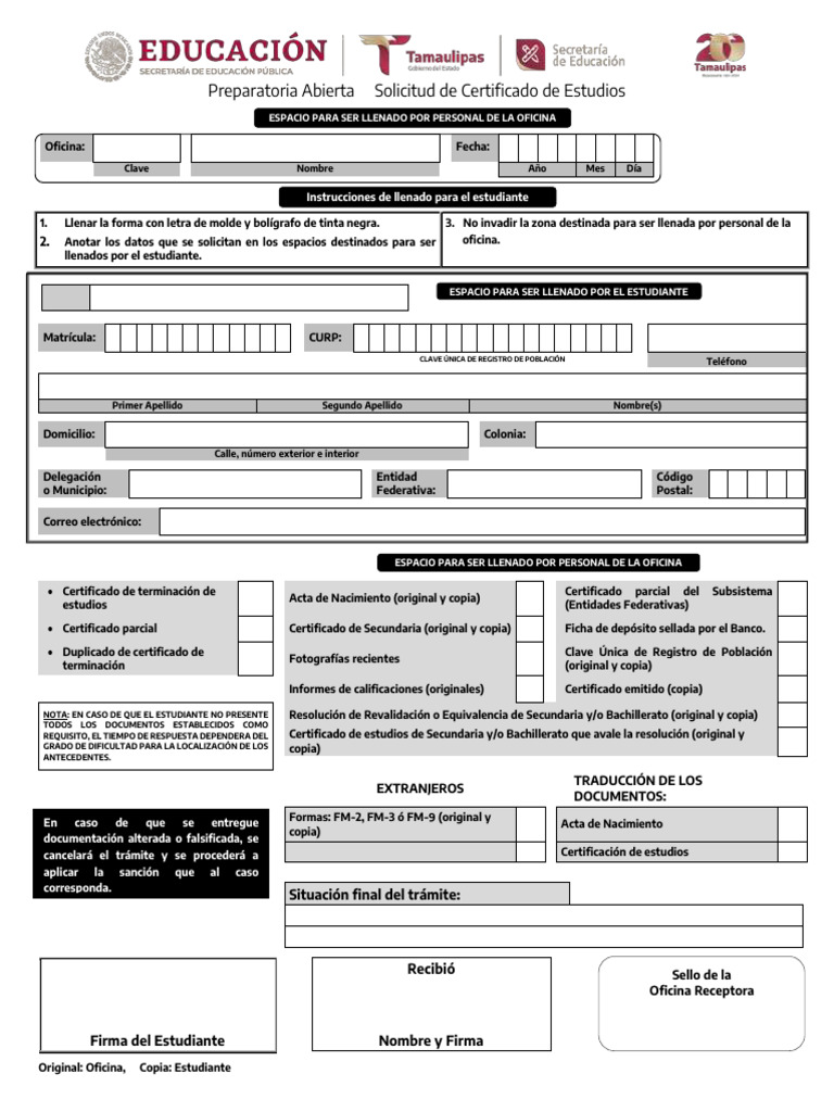 Prepa Abierta Solicitud de Certificado | PDF | Certificado de nacimiento