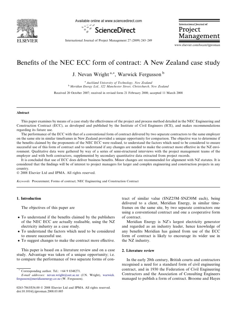 Benefits of The NEC ECC Form of Contract A New Zealand Case Study | PDF ...