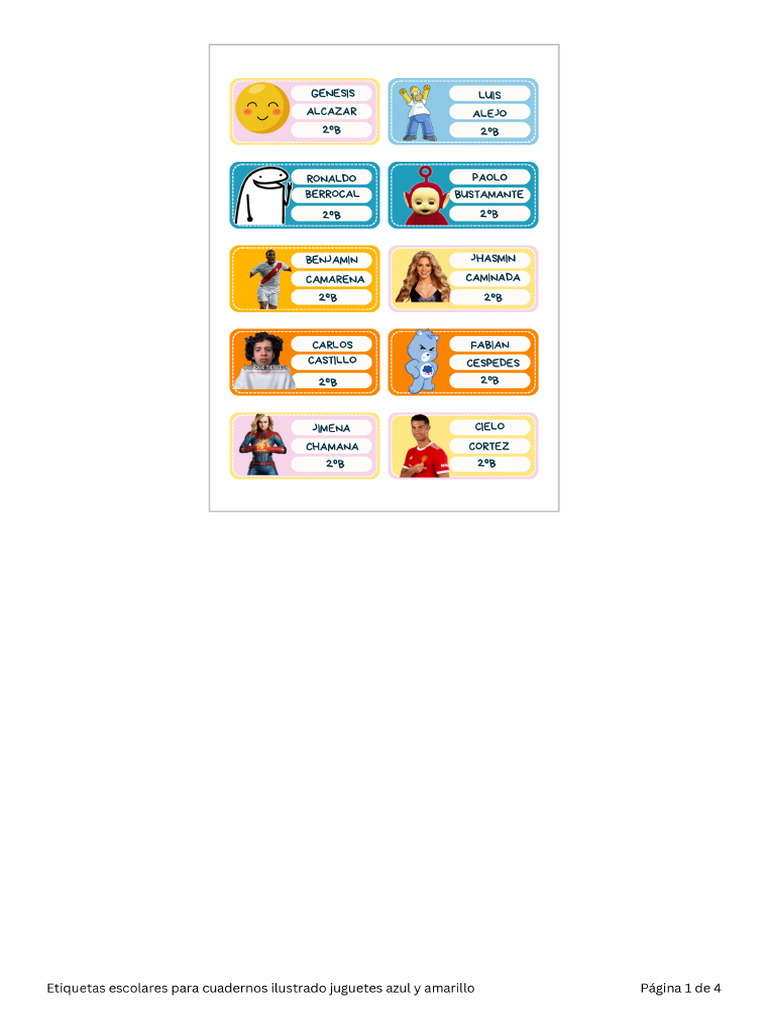 Etiquetas Escolares Para Cuadernos Ilustrado Juguetes Azul y Amarillo | PDF