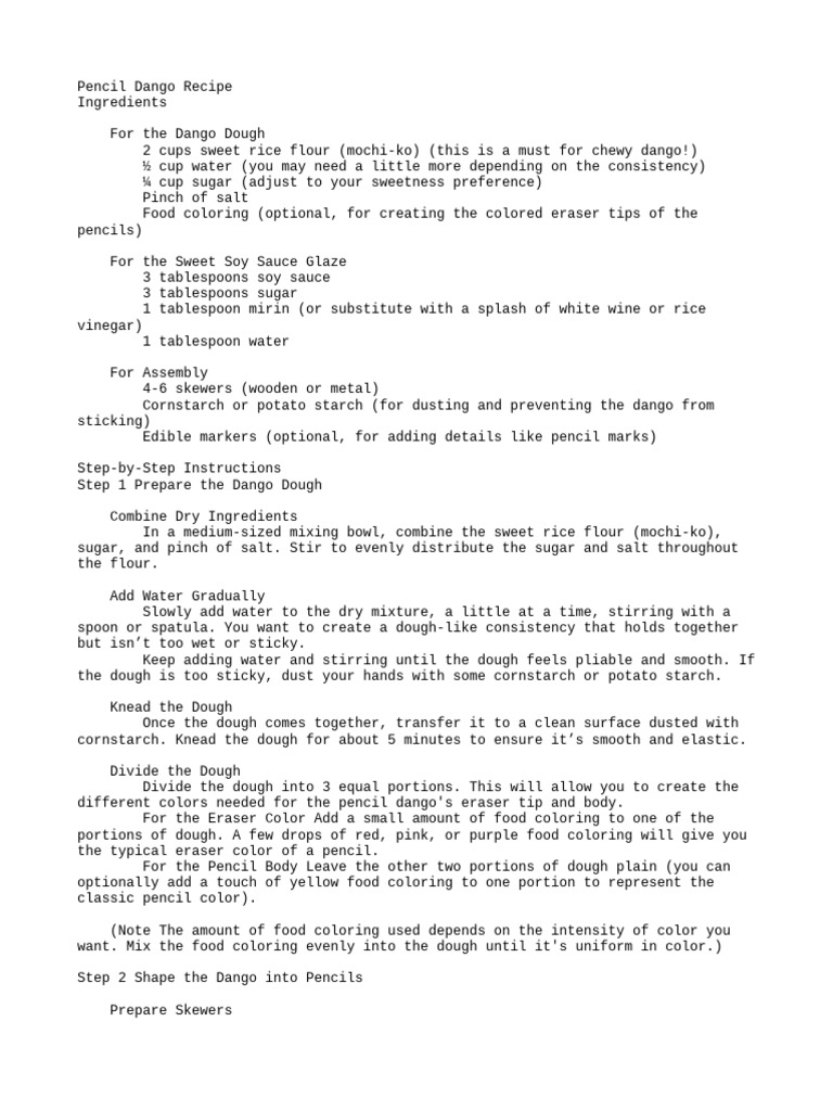 1personal Pencil Variety Dango Recipe | PDF | Corn Starch | Sauce