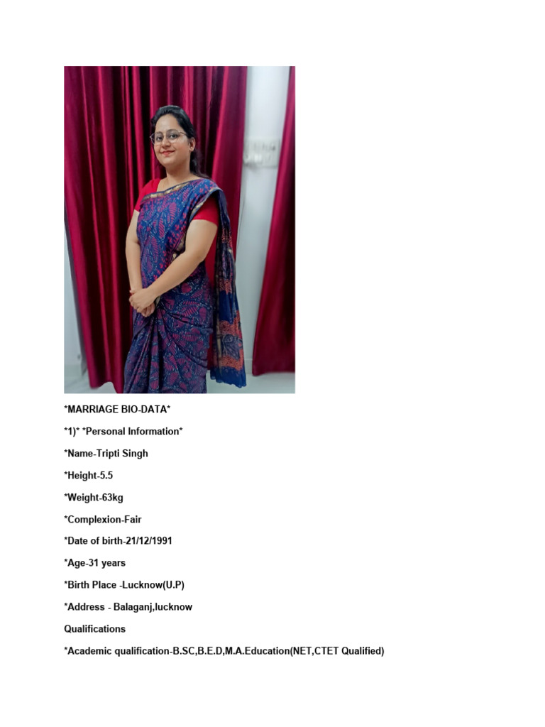 Marriage Bio-Data: Tripti Singh, Lucknow | PDF
