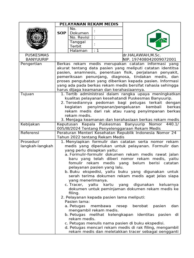 Sop Pelayanan RM | PDF