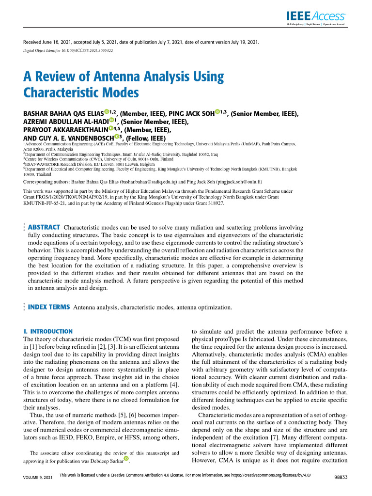 A Review of Antenna Analysis Using Characteristic Modes | PDF | Antenna (Radio) | Mathematical ...