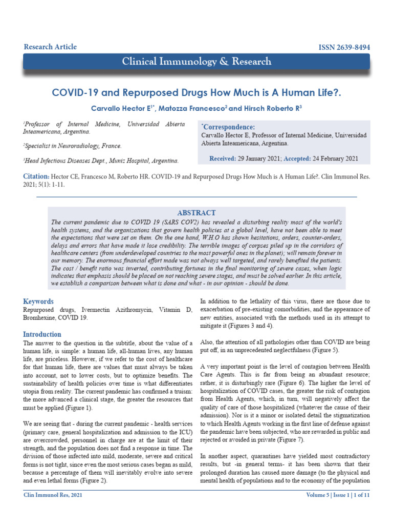 Covid19 and Repurposed Drugs How Much Is A Human Life? | PDF | Vitamin ...