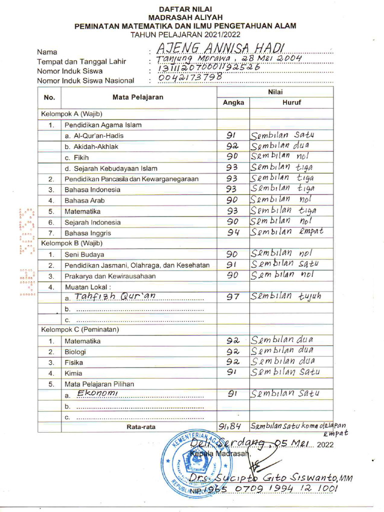 Daftar Nilai 2 | PDF
