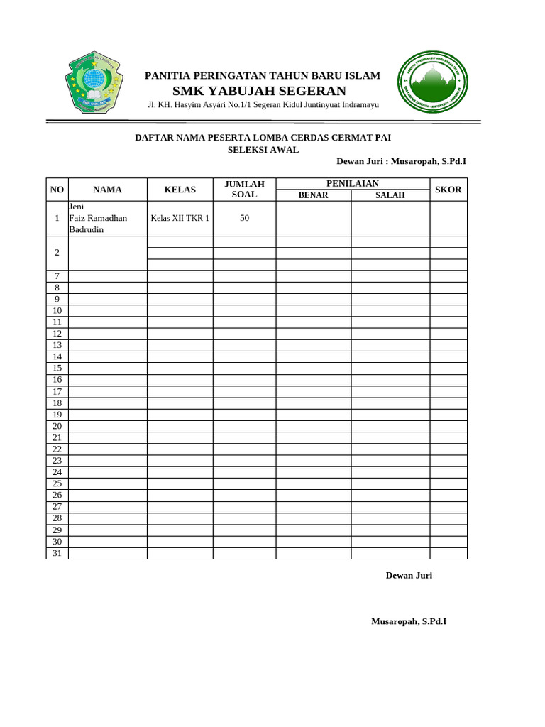 Lembar Penilaian Lomba Cerdas Cermat Pai | PDF Lembar Penilaian Lomba Cerdas Cermat Pai | PDF