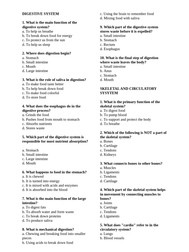 Grade 4 Science Digestive, Skeletal, Circulatory | PDF | Digestion ...