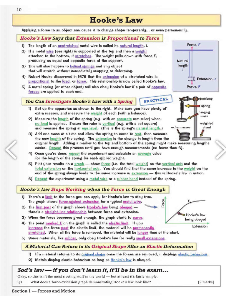 Review Guide Hooke's Law | PDF