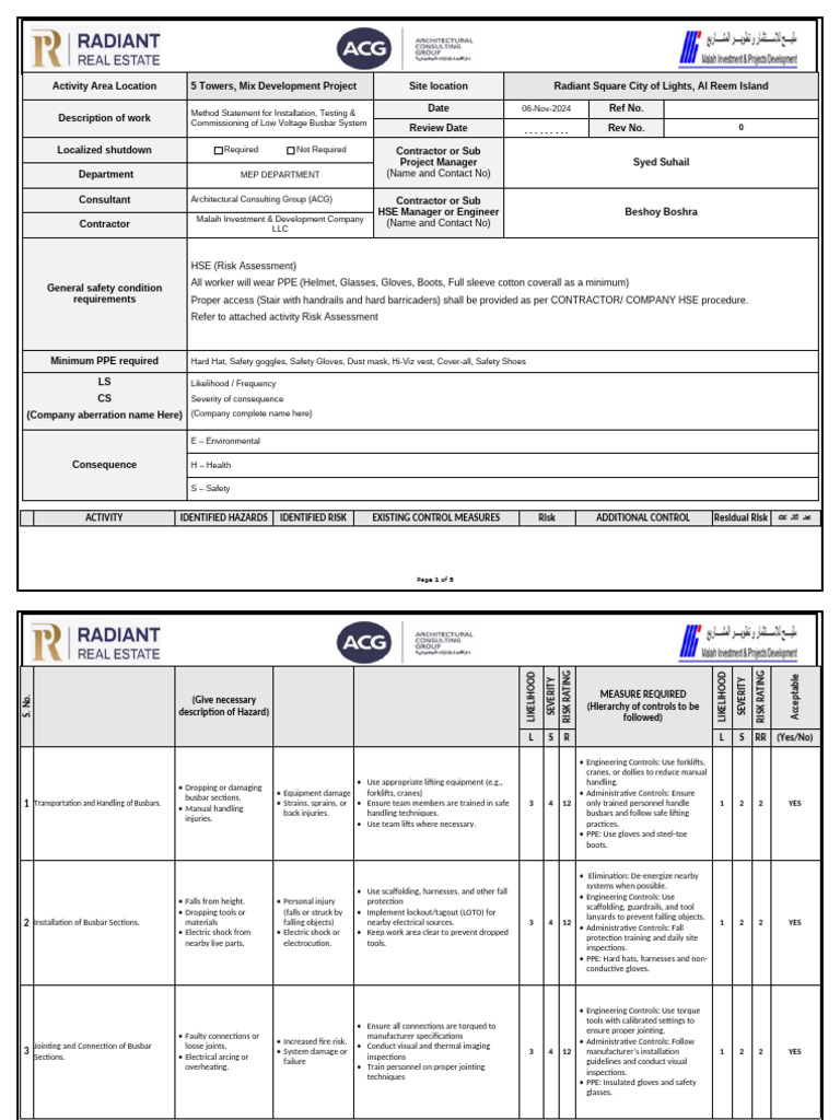 ATGC Risk Assessment For Low Voltage Busway System (BAHRA TBS) | PDF | Personal Protective ...