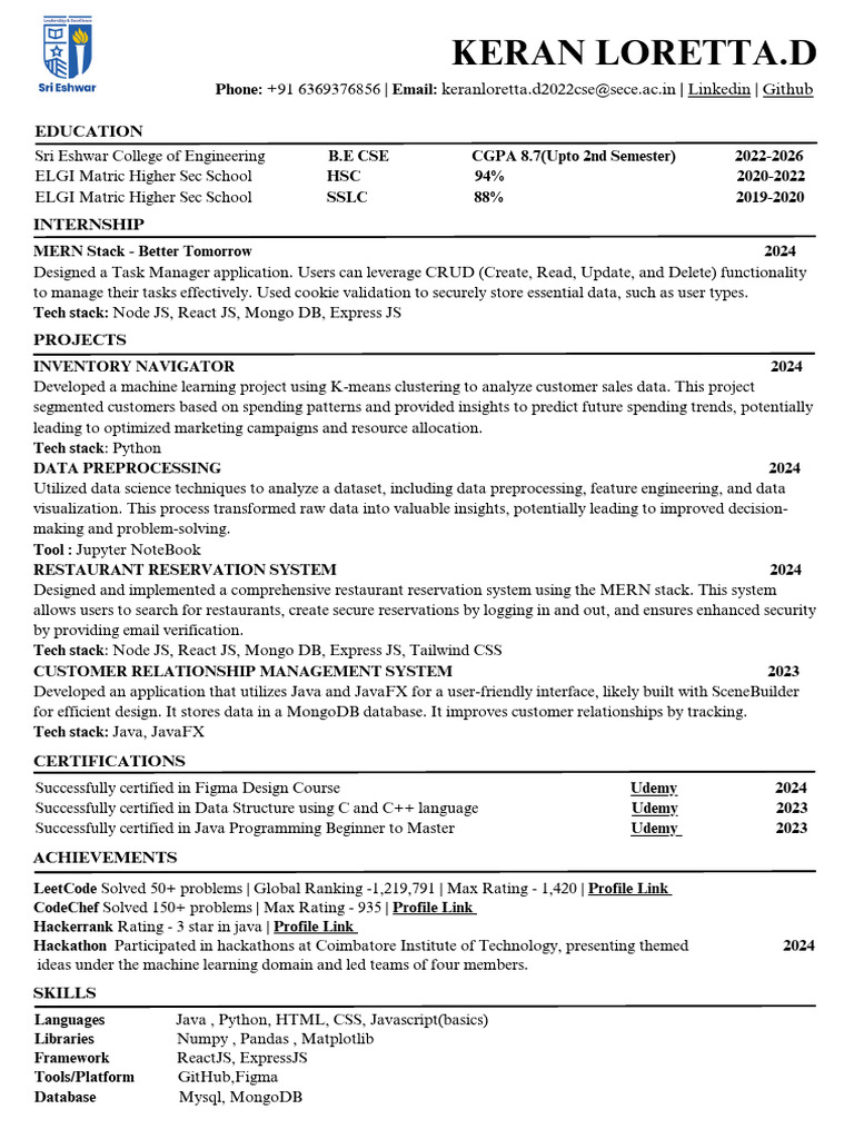 KeranLoretta_RESUME[FINAL] | PDF | Java (Programming Language) | Databases