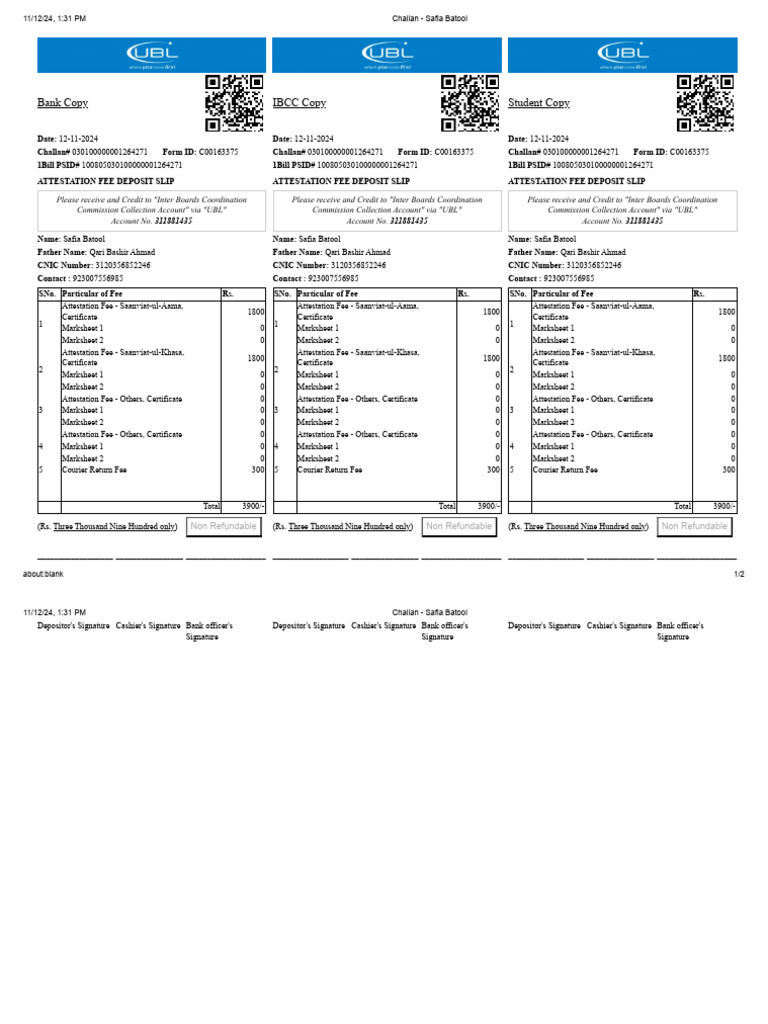 Challan - Safia Batool | PDF