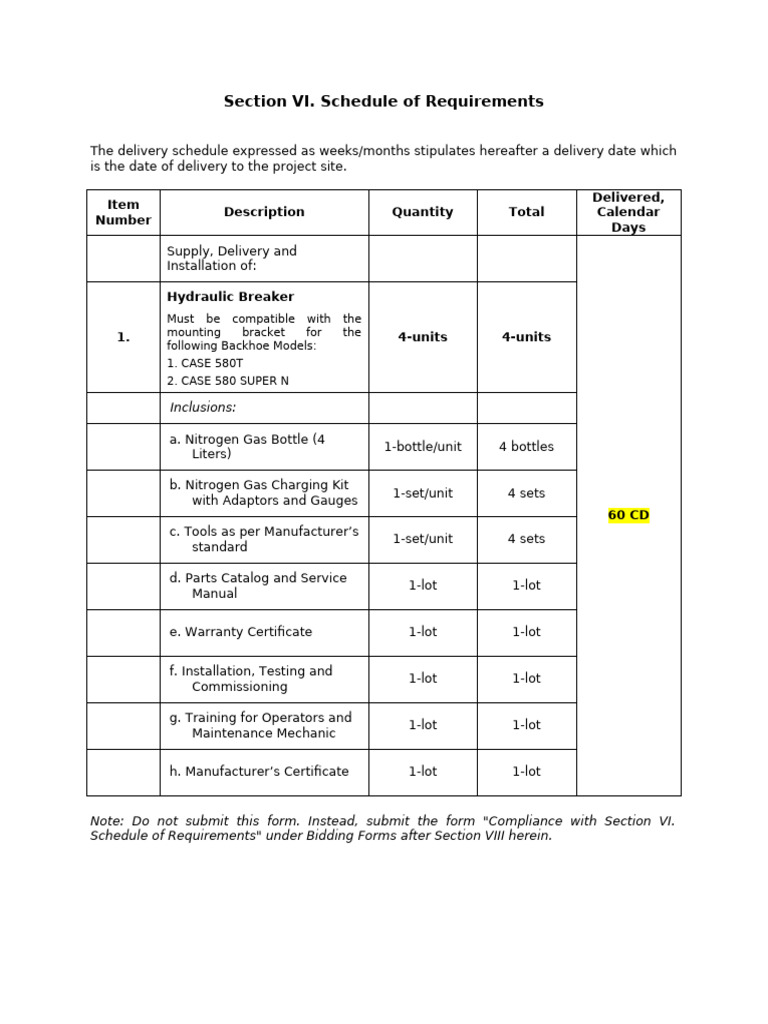 Sample Section VI (Schedule of Reqs.) & VII (Tech Specs.) - For End Users | PDF | Specification ...