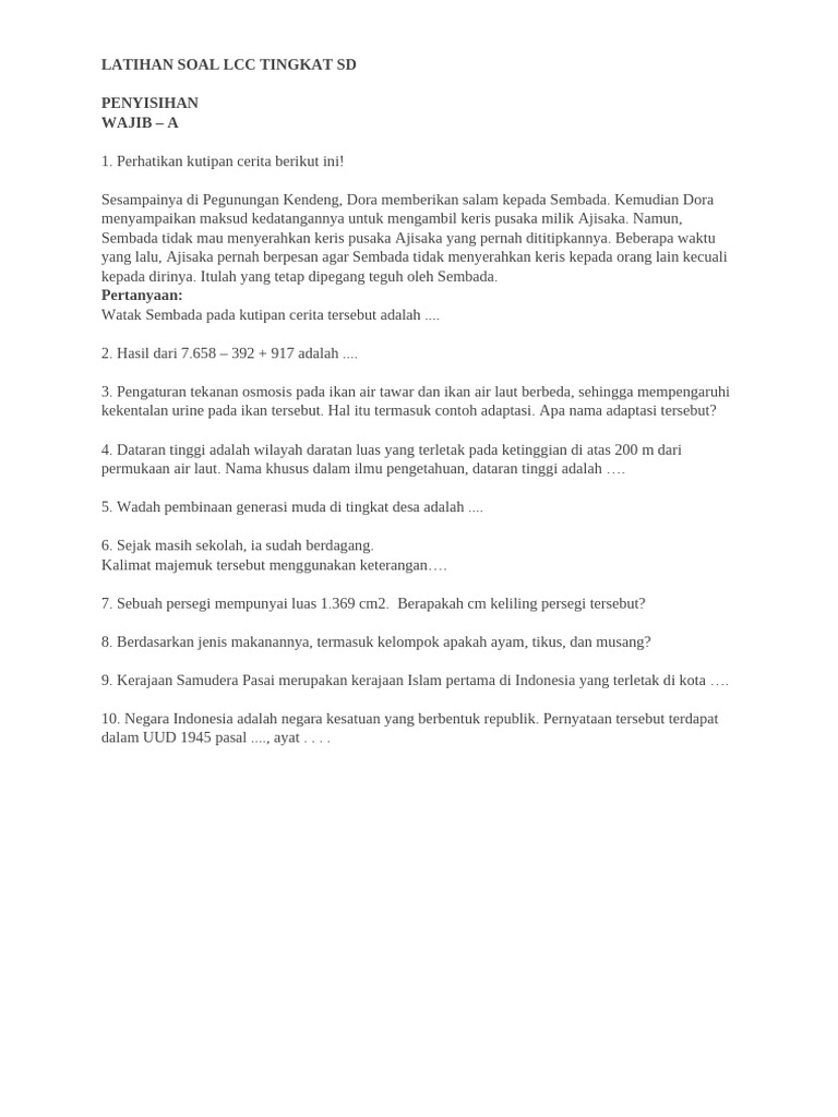 Latihan Soal LCC | PDF | Seni & Disiplin Bahasa