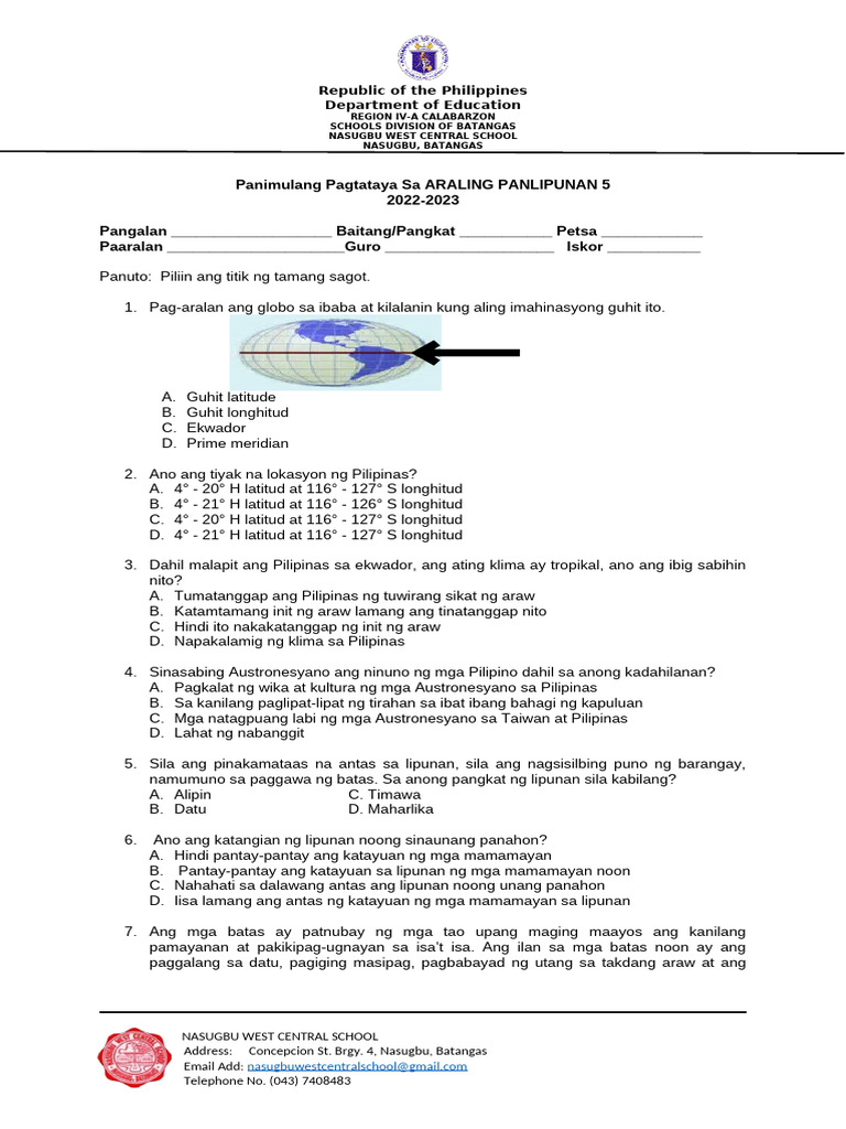 AP 5 Diagnostic Test With Key | PDF