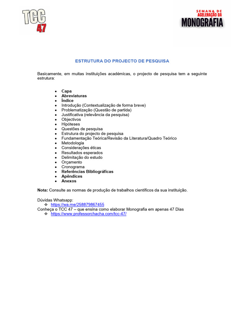 Aula2 Material #2 - Estrutura Do Projecto de Pesquisa | PDF