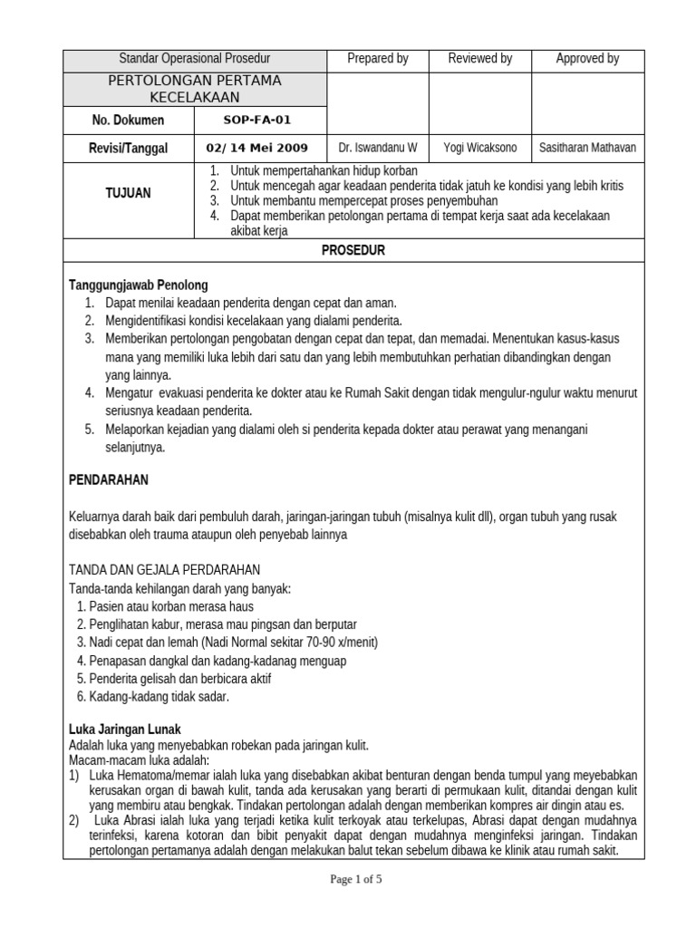 SOP-FA-01 First Aid (Revised) | PDF