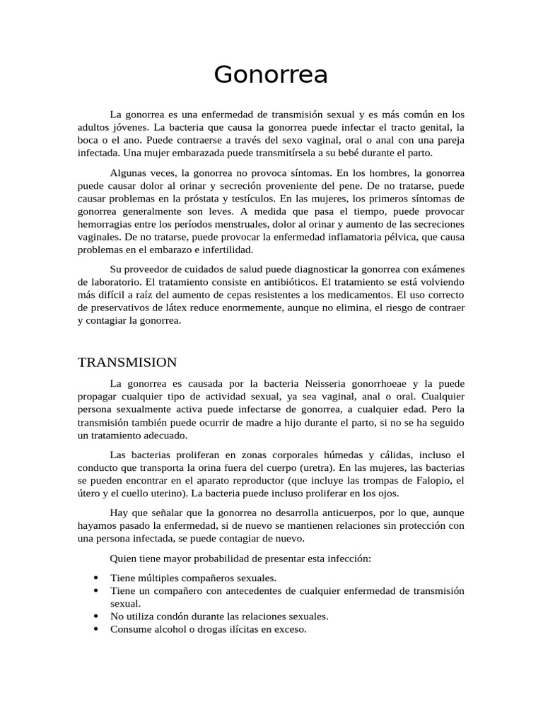 Gonorrea Pdf Infección Transmitida Sexualmente Medicina