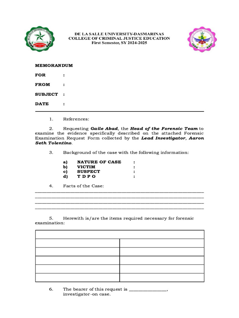 Forensic Examination Request Format | PDF | Forensic Science | Crimes