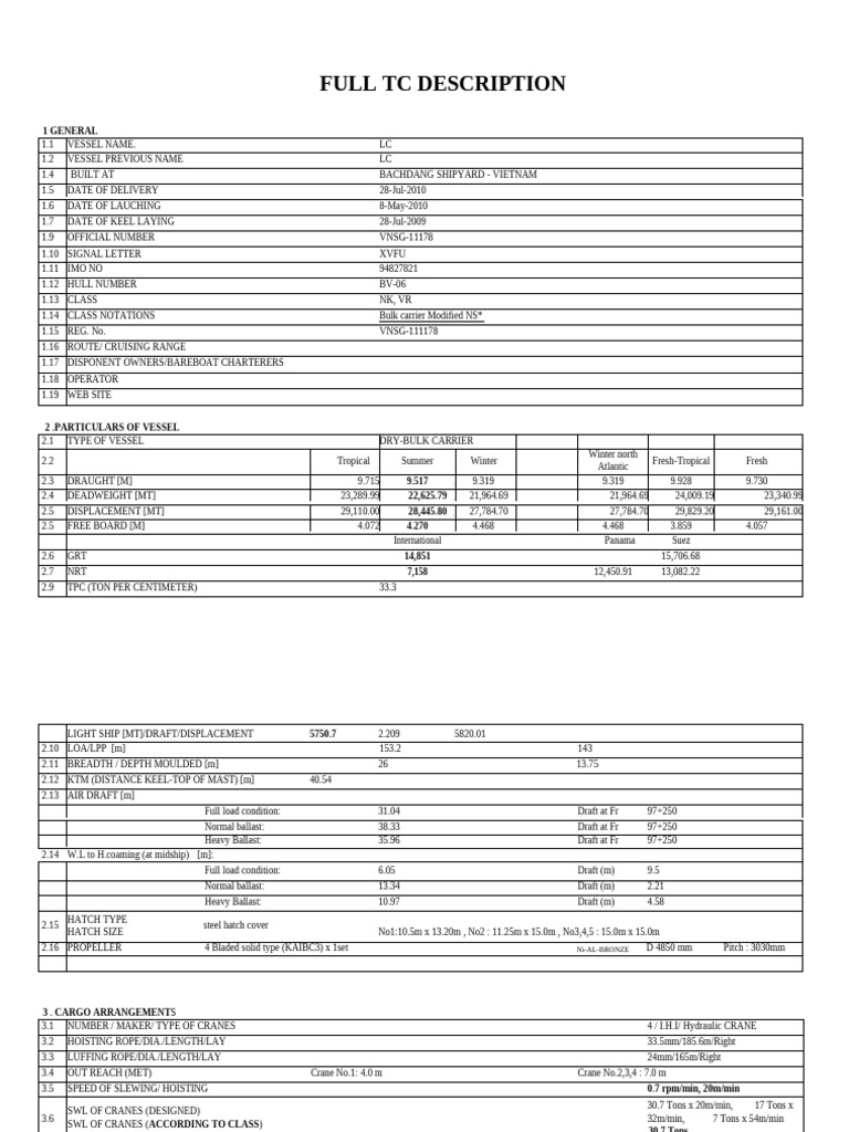 LC Ship Pacticular | PDF | Diesel Engine | Engines