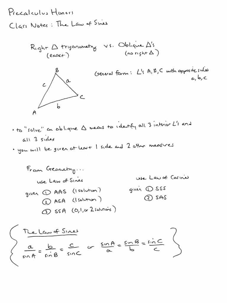 Class Notes - The Law of Sines | PDF