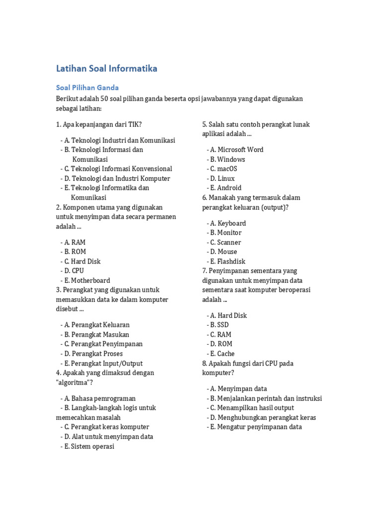 Latihan - Soal - Informatika Pra AAS | PDF