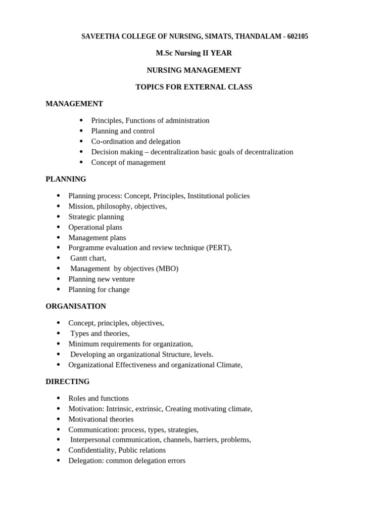 M.Sc Nursing Management Topics Guide | PDF | Nursing | Motivation