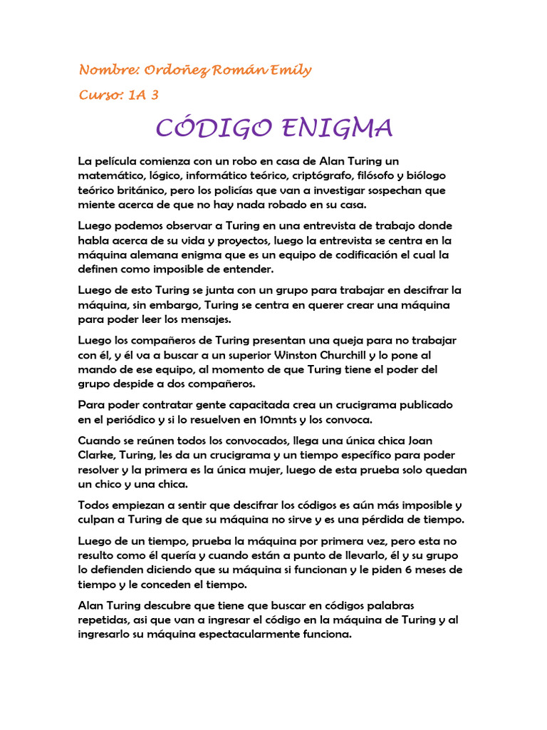 Código Enigma EMILY ORDOÑEZ | PDF | Alan Turing