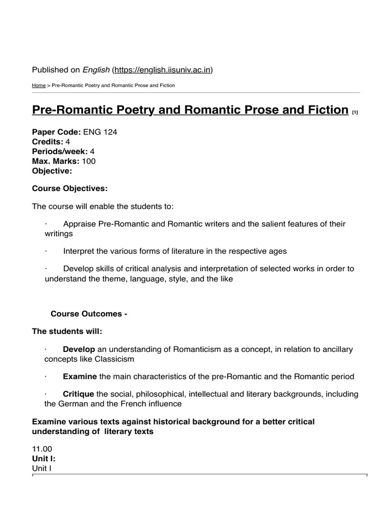 Pre-Romantic Poetry and Romantic Prose and Fiction | PDF | Romanticism ...