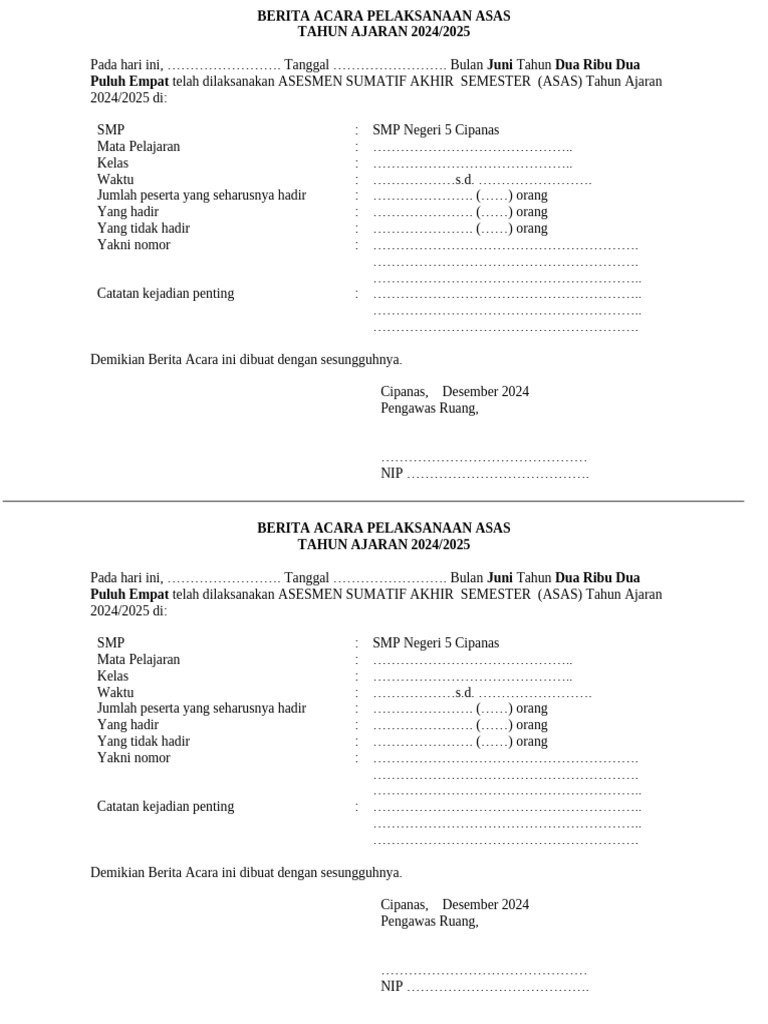 Berita Acara ASAS 2024/2025 | PDF | Game & Aktivitas | Griya & Taman
