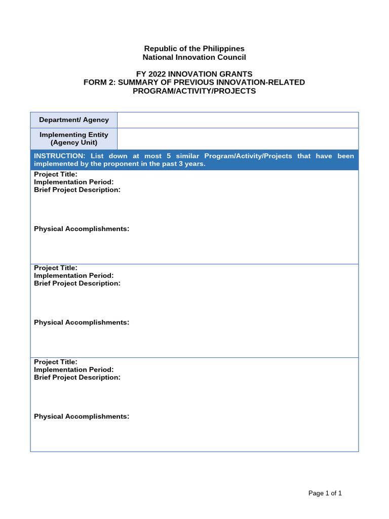 3 Form 2 Summary of Previous Innovation Related PAPs | PDF
