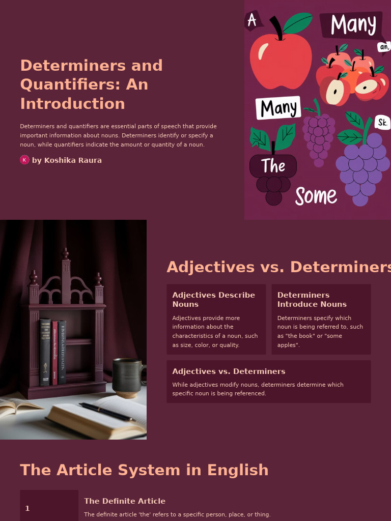 Determiners and Quantifiers An Introduction | PDF | Noun | Grammatical ...