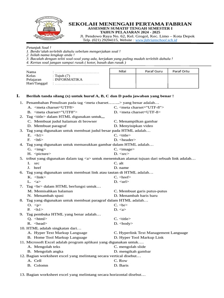 Tik Kelas 8 PTS 2024 | PDF