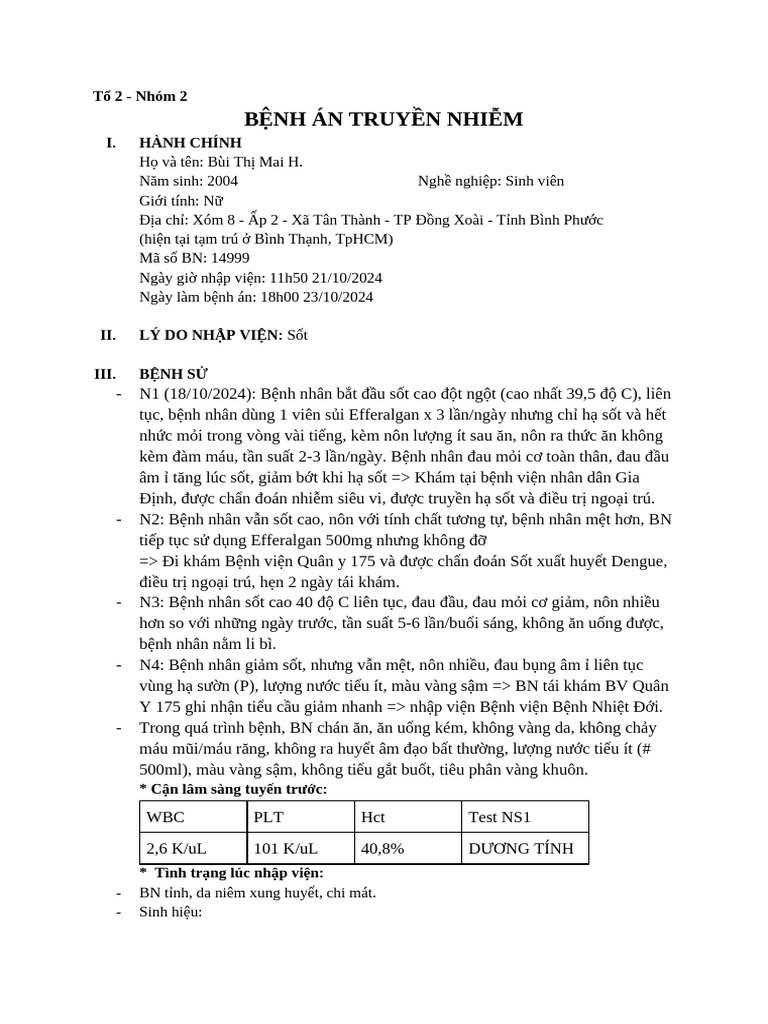 BỆNH ÁN SXH-D NẶNG | PDF